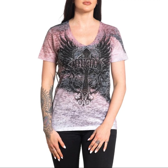Affliction | Tops | Affliction Womens Tshirt Turquoise Pass Vneck Biker ...